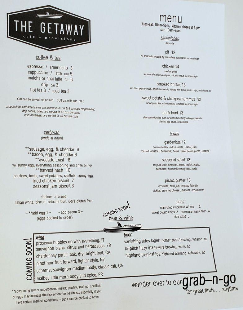 Menu at The Getaway Cafe and Provisions, Wilmington