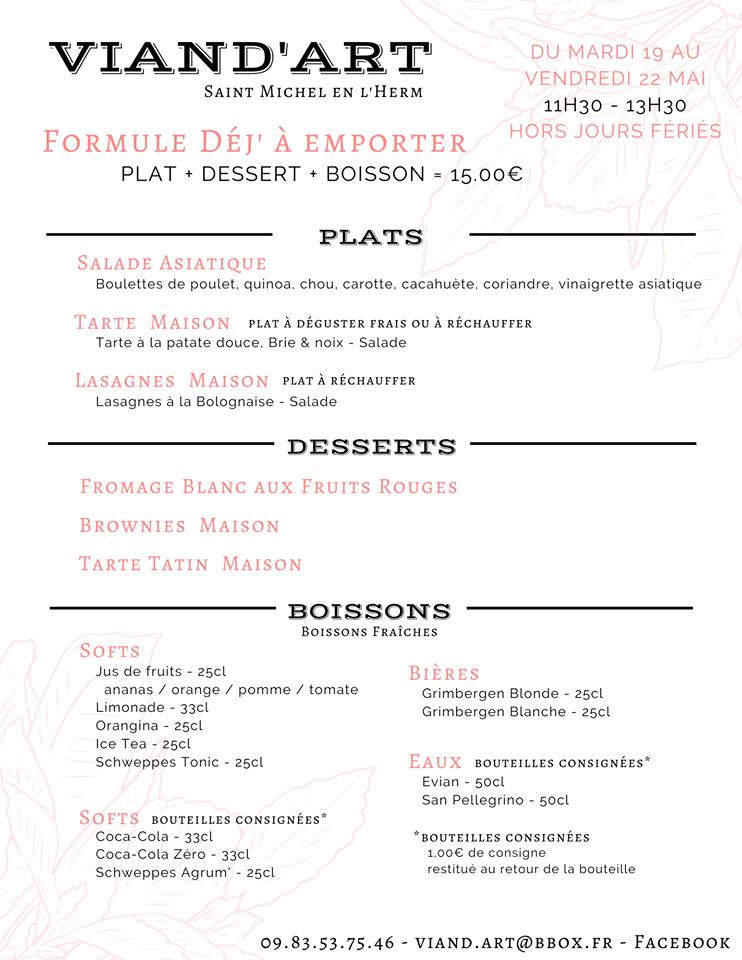Menu au Viand'Art restaurant, Saint-Michel-en-l'Herm