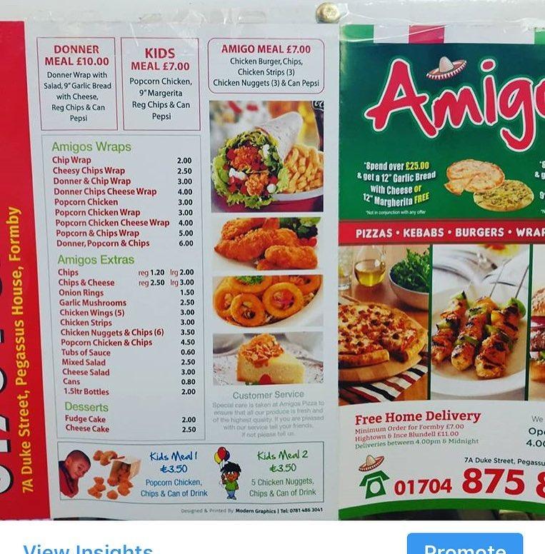 Menu at Amigos fast food, Liverpool, Above the Wedding Rooms