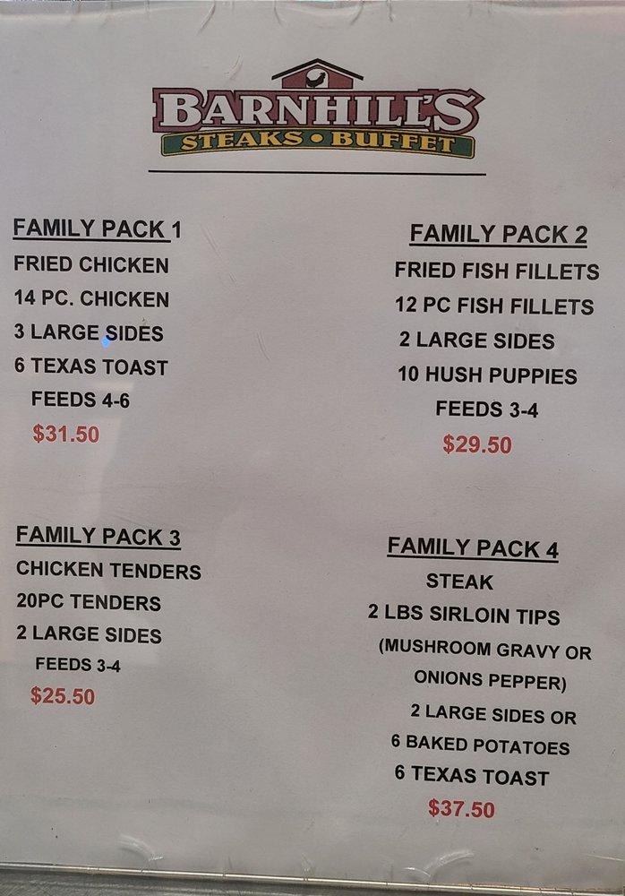 Menu at Barnhill's Steaks and Buffet, Jacksonville