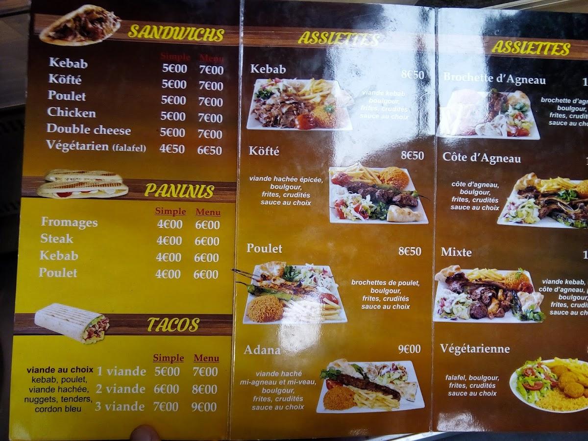 Menu at City Kebab restaurant, Montpellier