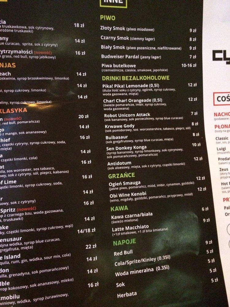 Menu at Cybermachina pub & bar, Katowice