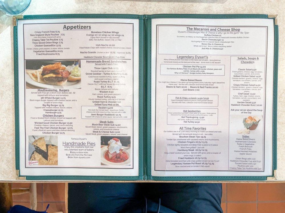 Menu at Dysart's Restaurant & Truck Stop, Hermon, 530 Coldbrook Rd