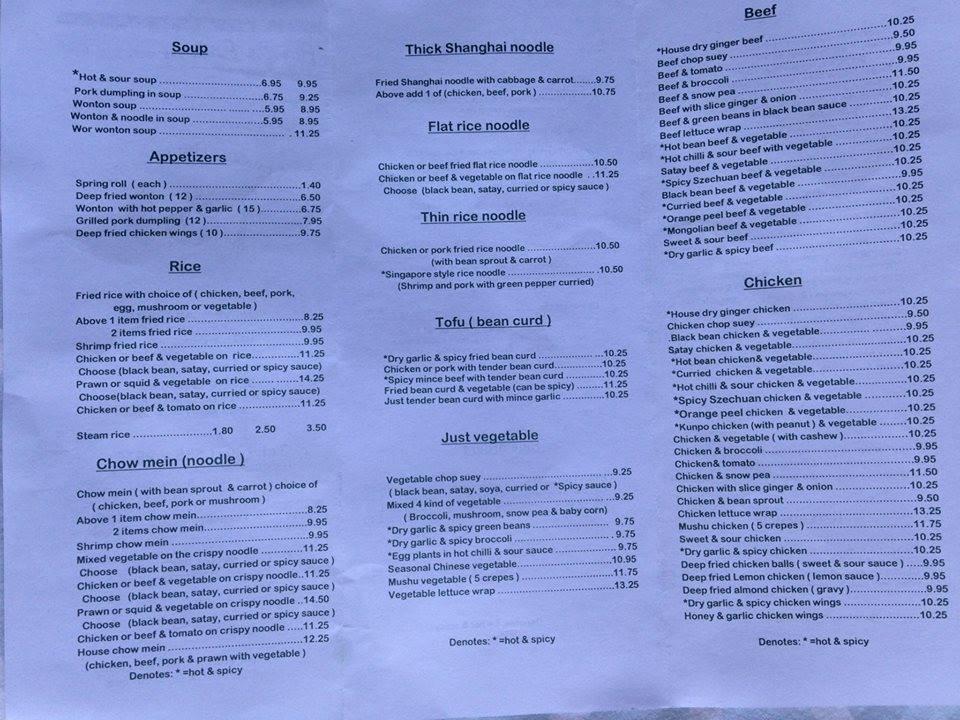 Menu at Fong's Eatery restaurant, Surrey
