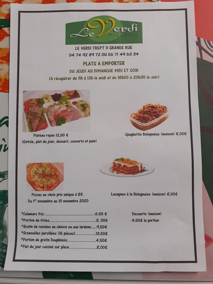 Menu au Le Verdi pizzeria, Trept