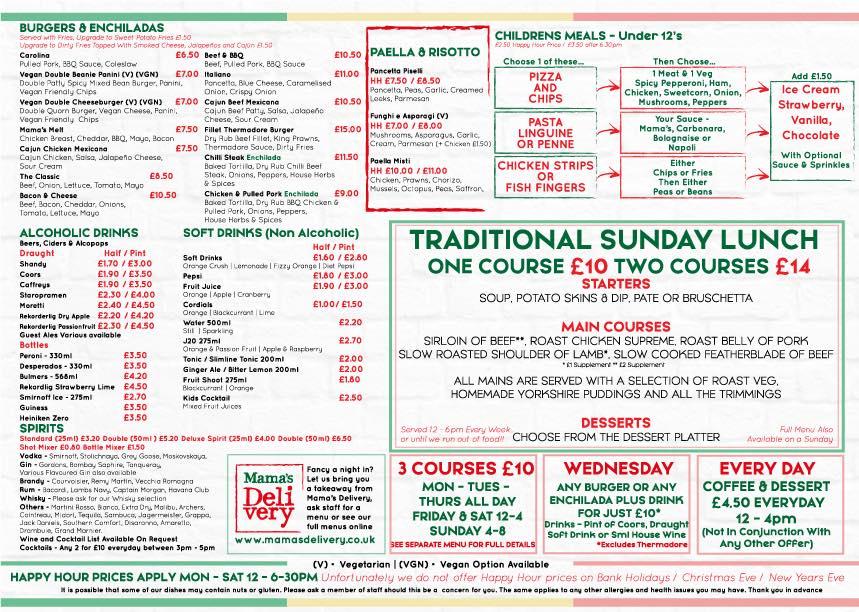 Menu at Mama's Bar Grill Pizzeria, Houghton le Spring