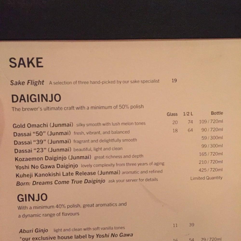 Menu at Minami restaurant, Vancouver