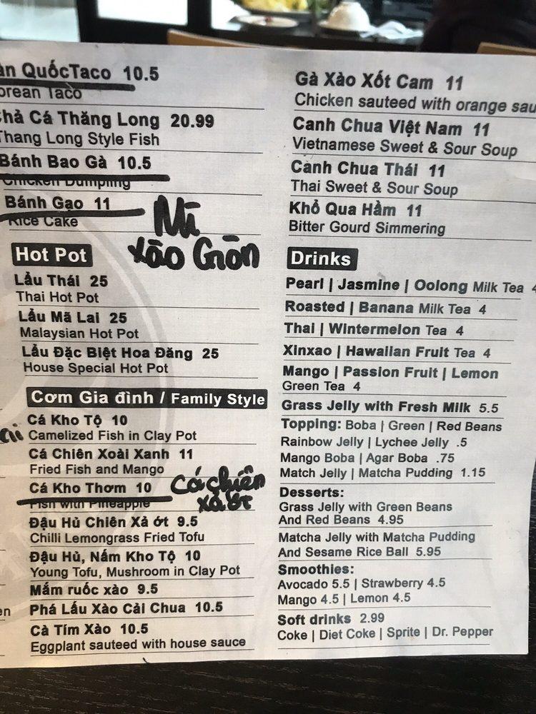 Menu at New Hoa Dang Vegetarian Restaurant, San Jose