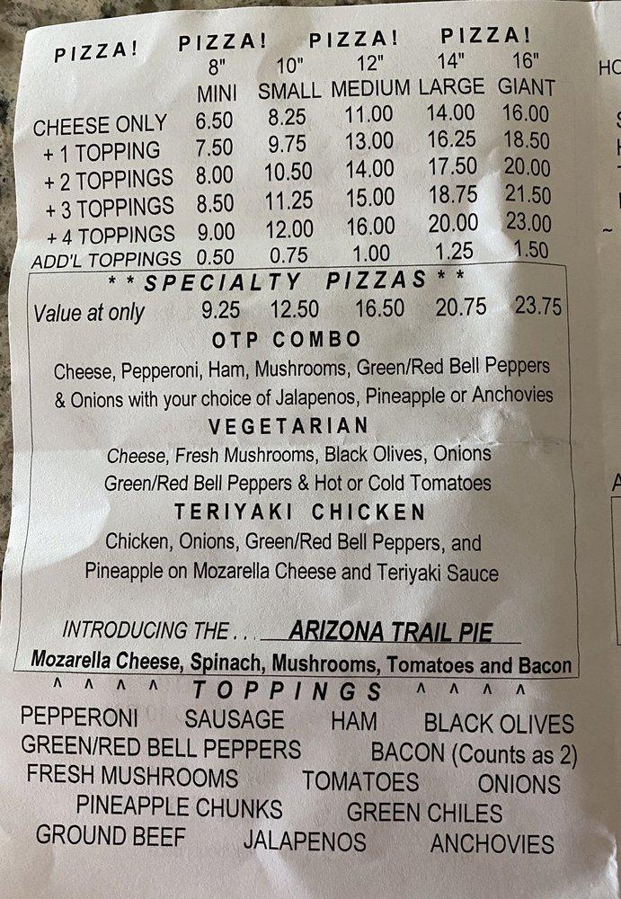 Menu at Old Time Pizza pizzeria, Kearny
