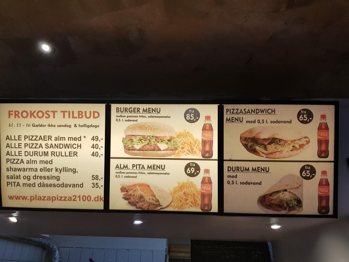 Menu at Plaza Pizza pizzeria, Copenhagen, Nordre Frihavnsgade 14