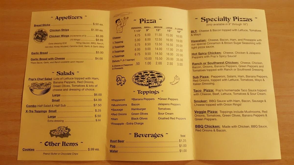 Menu at Pop's Pizza Parlor pizzeria, East Liberty
