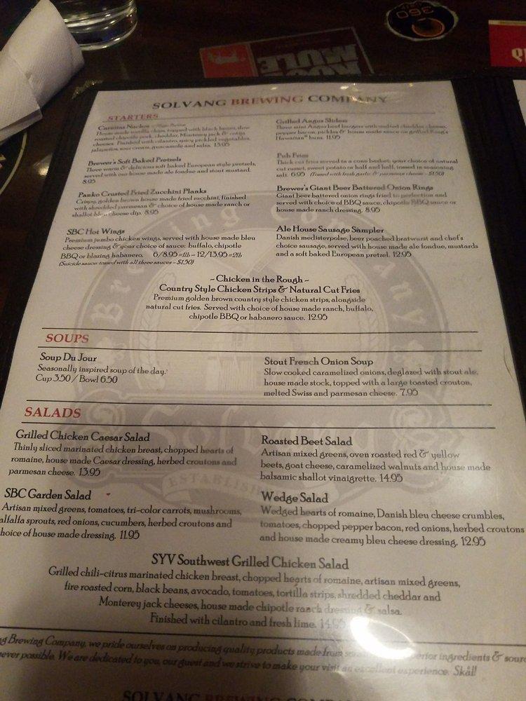 Menu at Solvang Brewing Company pub & bar, Solvang