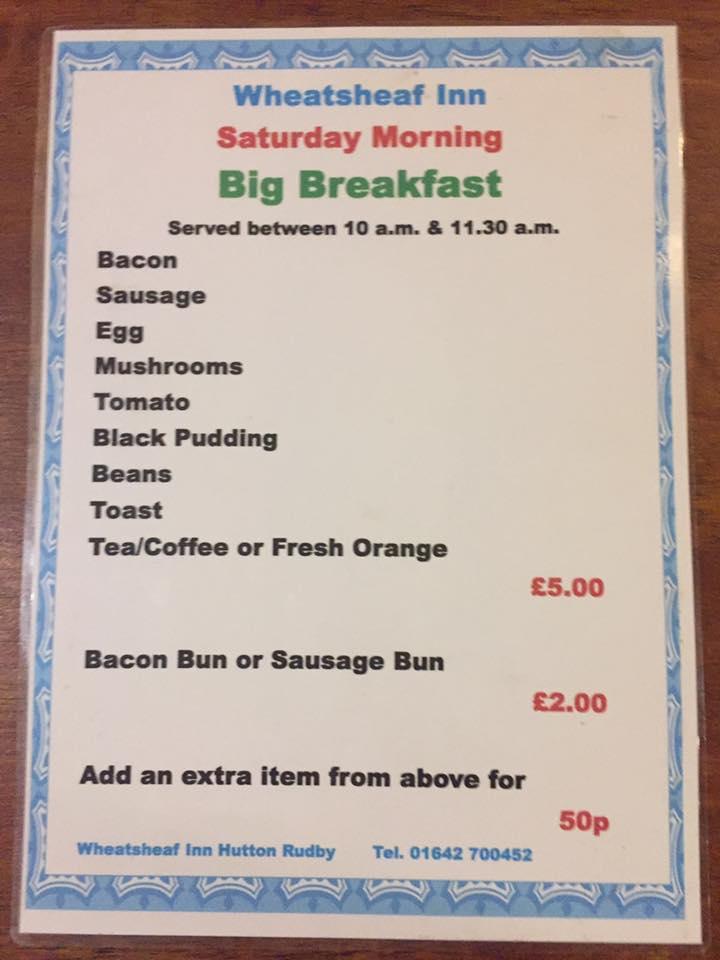 Menu at The Wheatsheaf Inn pub & bar, Hutton Rudby