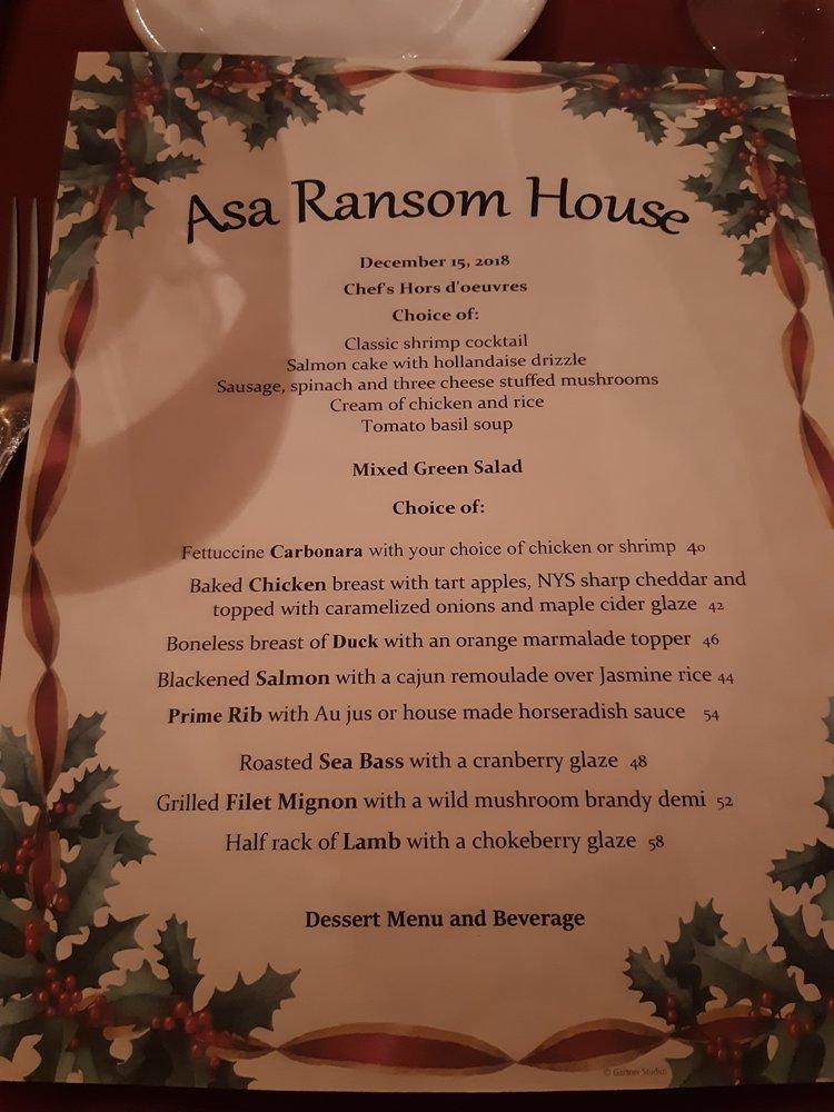 Menu at Asa Ransom House restaurant, Clarence