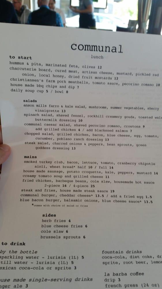 Menu at Communal restaurant, Provo