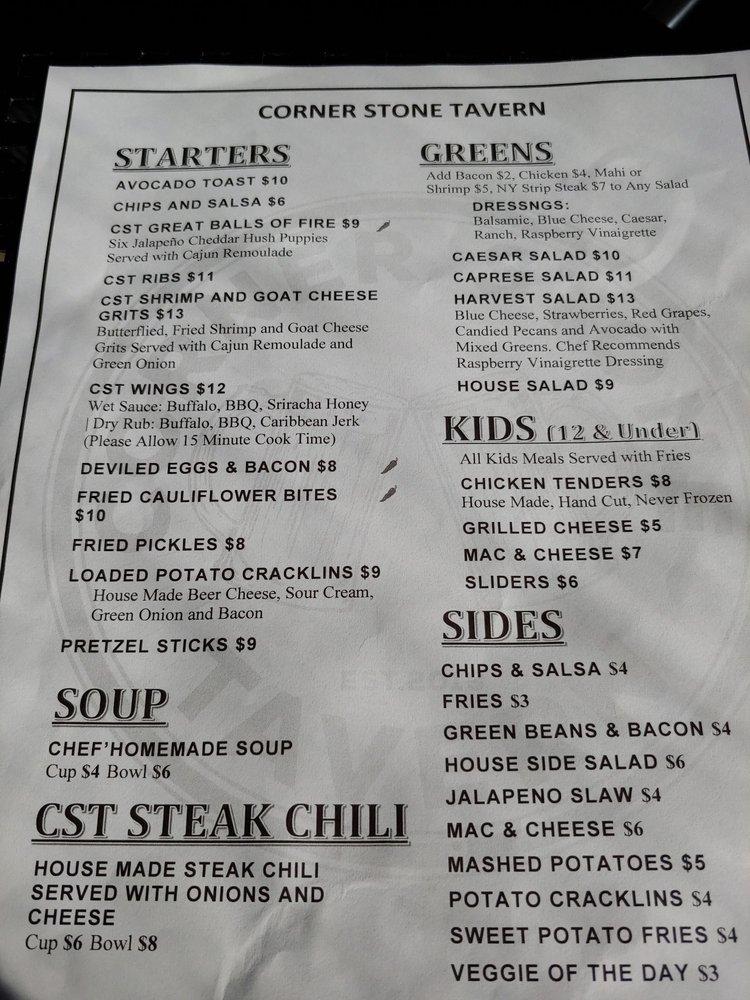 Menu at Corner Stone Tavern pub & bar, Lemont
