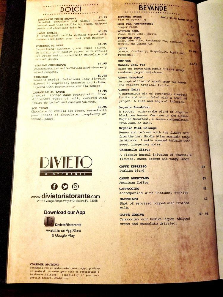 Menu at Divieto Ristorante restaurant, Estero