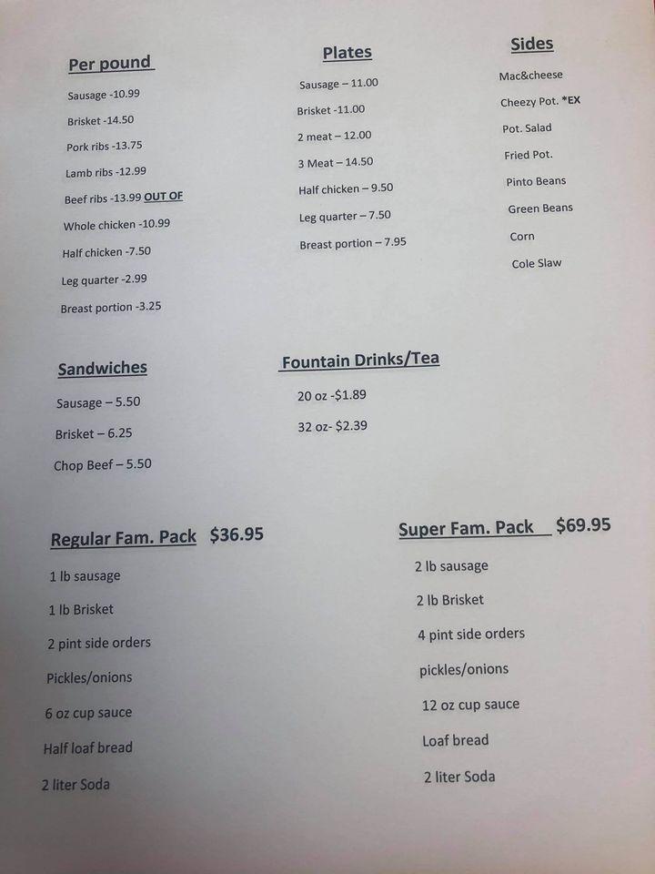 Menu at Gonzales Food Market BBQ, Gonzales