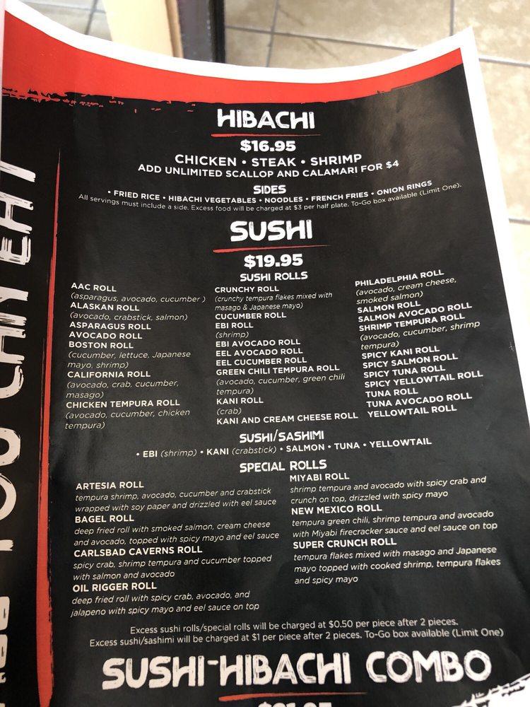 Menu at Miyabi Japanese Restaurant, Carlsbad