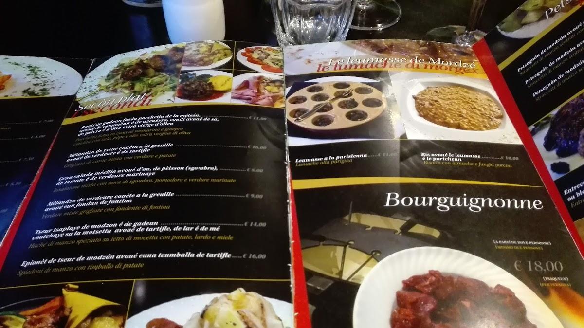 Menu au Osteria La Vache Folle restaurant, Aoste