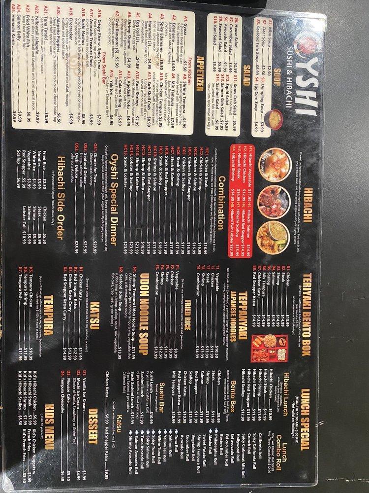 Menu at Oyshi - Sushi & Hibachi restaurant, Grand Prairie
