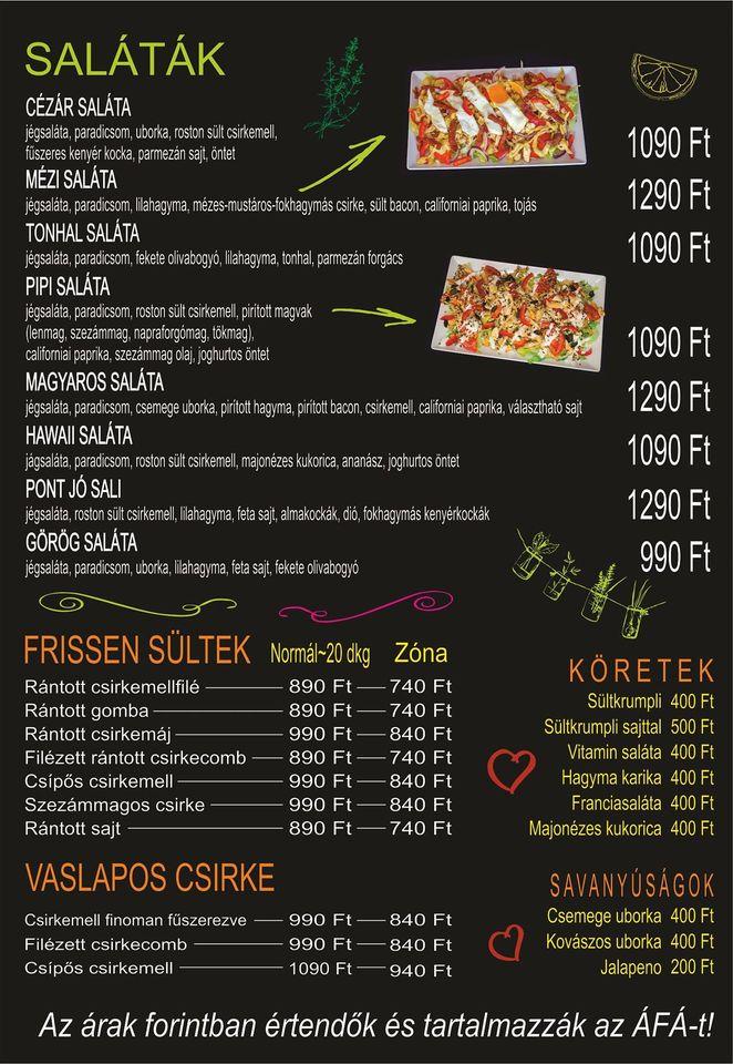 Menu at Pipipont BP restaurant, Budapest