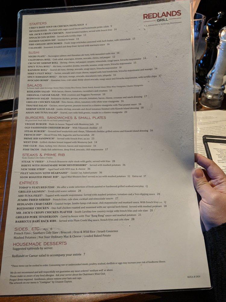 Menu at Redlands Grill steakhouse, Centennial