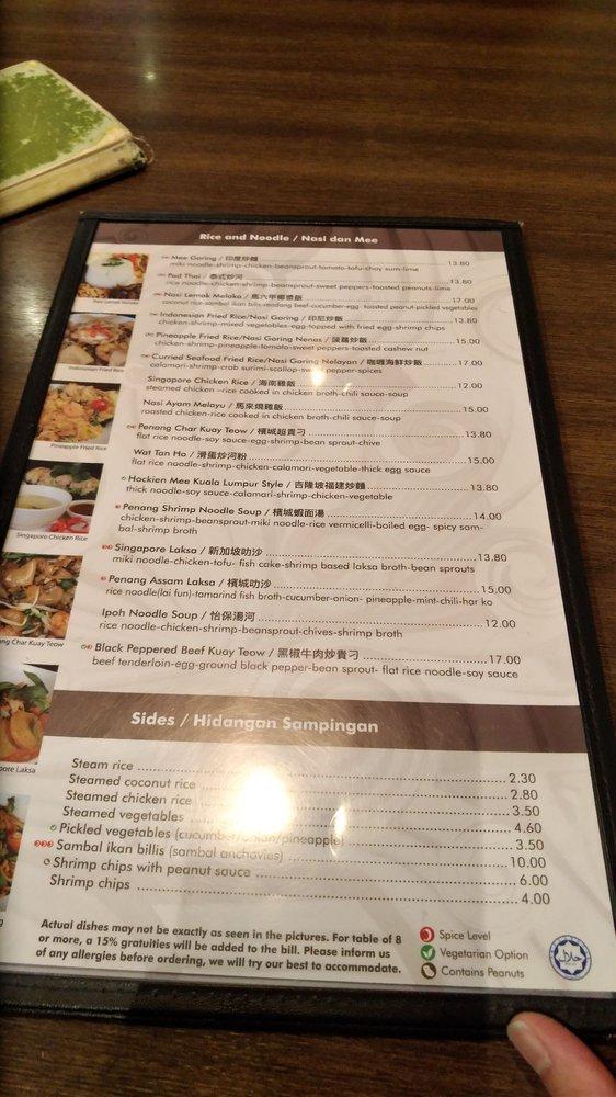Menu at Restoran Malaysia restaurant, Richmond Hill