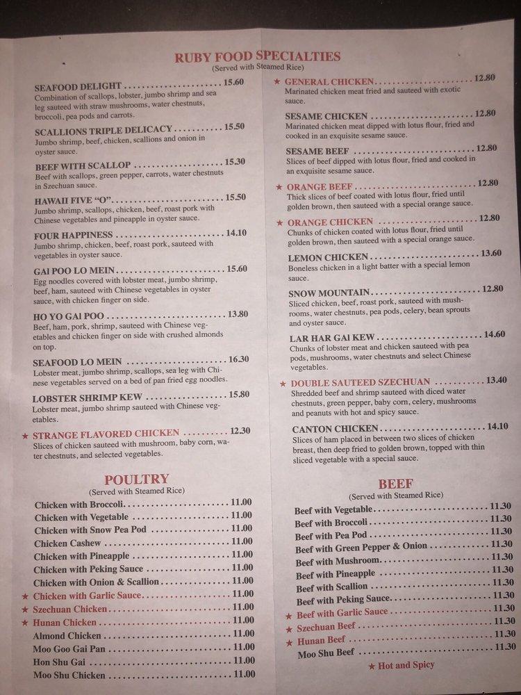 Menu at Ruby Food restaurant, Bridgton