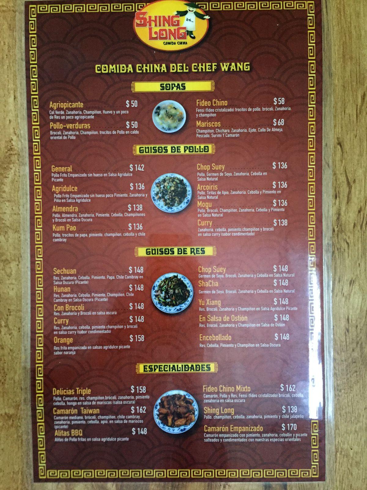 Carta del restaurante SHING LONG, Monterrey, Paseo del los Leones 1660