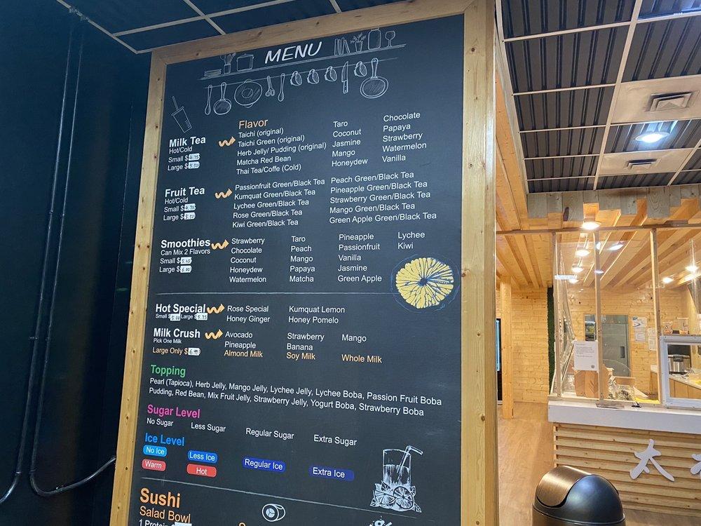Menu at Tai Chi Bubble Tea restaurant, Chicago