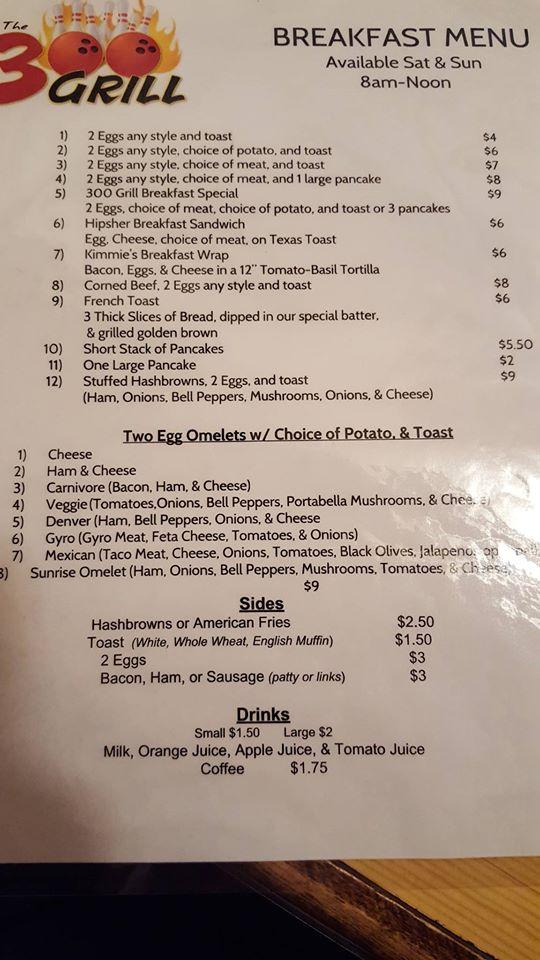 Menu at The 300 Grill restaurant, Iron River
