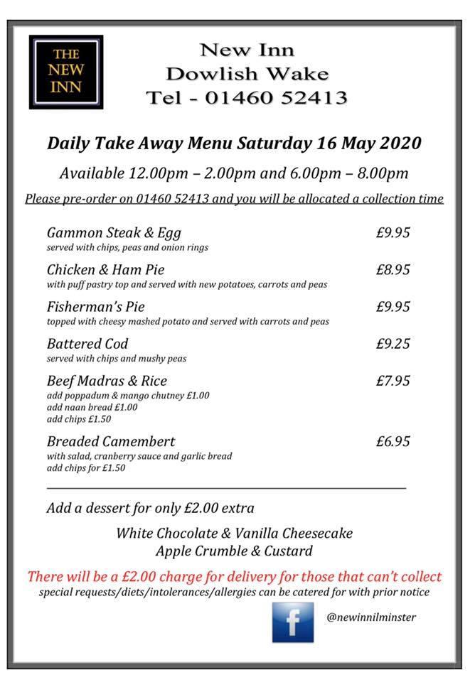 Menu at The New Inn pub & bar, Ilminster
