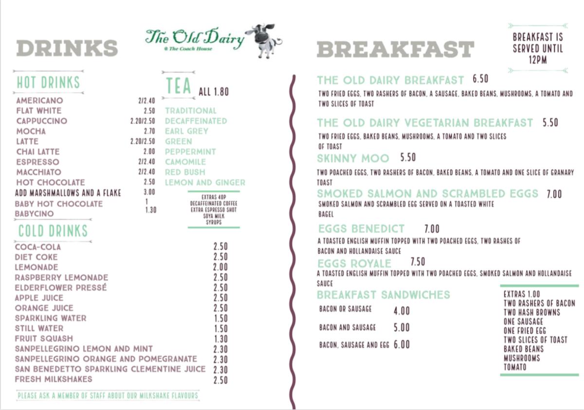 Menu at The Old Dairy cafe, Bristol, 23 Westerleigh Rd