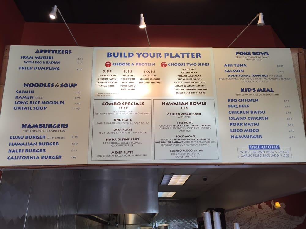 Menu at Da Luau Hawaiian Grill restaurant, Irvine, Jeffrey Rd