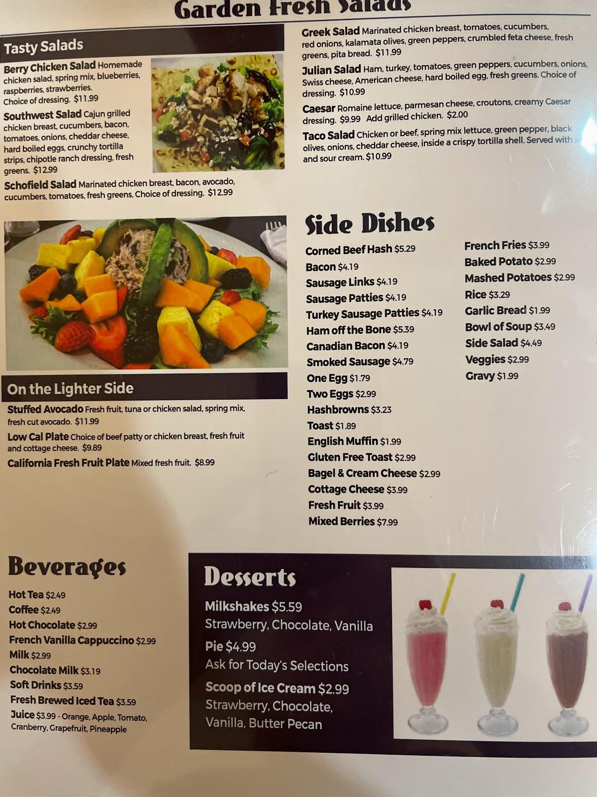Menu at Garden Pancake House desserts, Schofield