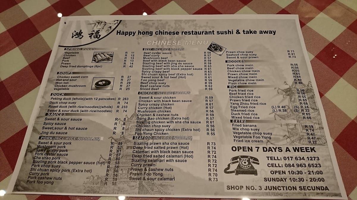 Menu at Happy Hong restaurant, Secunda, Shop no:10