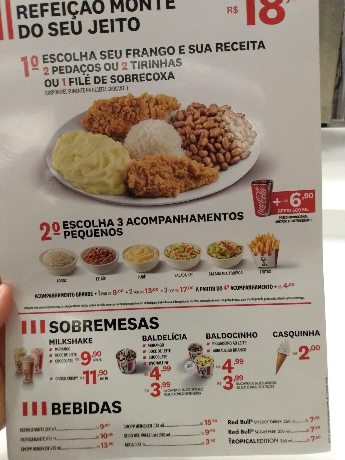 Menu em KFC restaurante, Porto Alegre, Shopping Bourbon Wallig - Av ...
