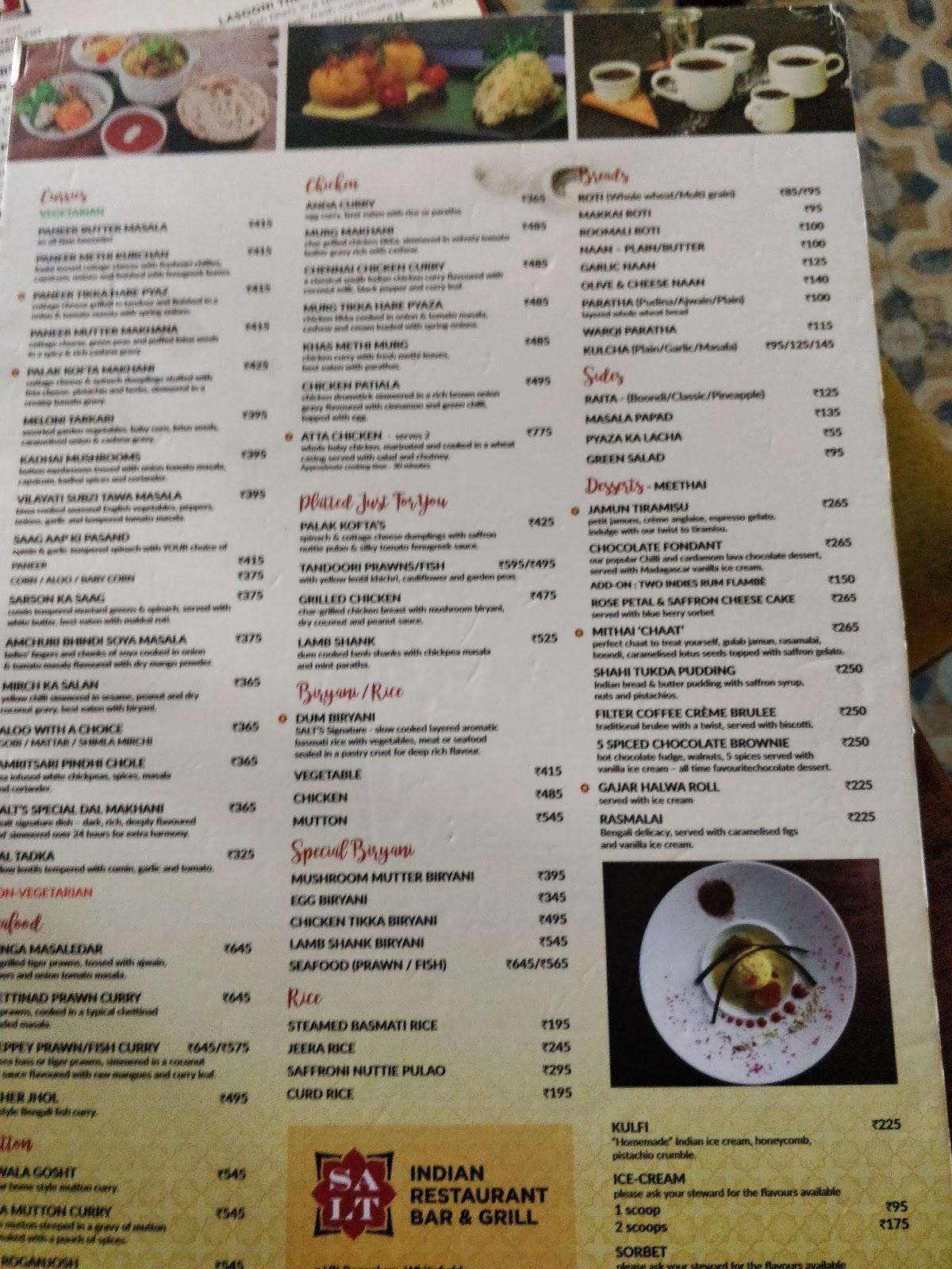 Menu at Salt Pan Indian Restaurant - Bar & Grill, Bengaluru, 2nd Floor ...