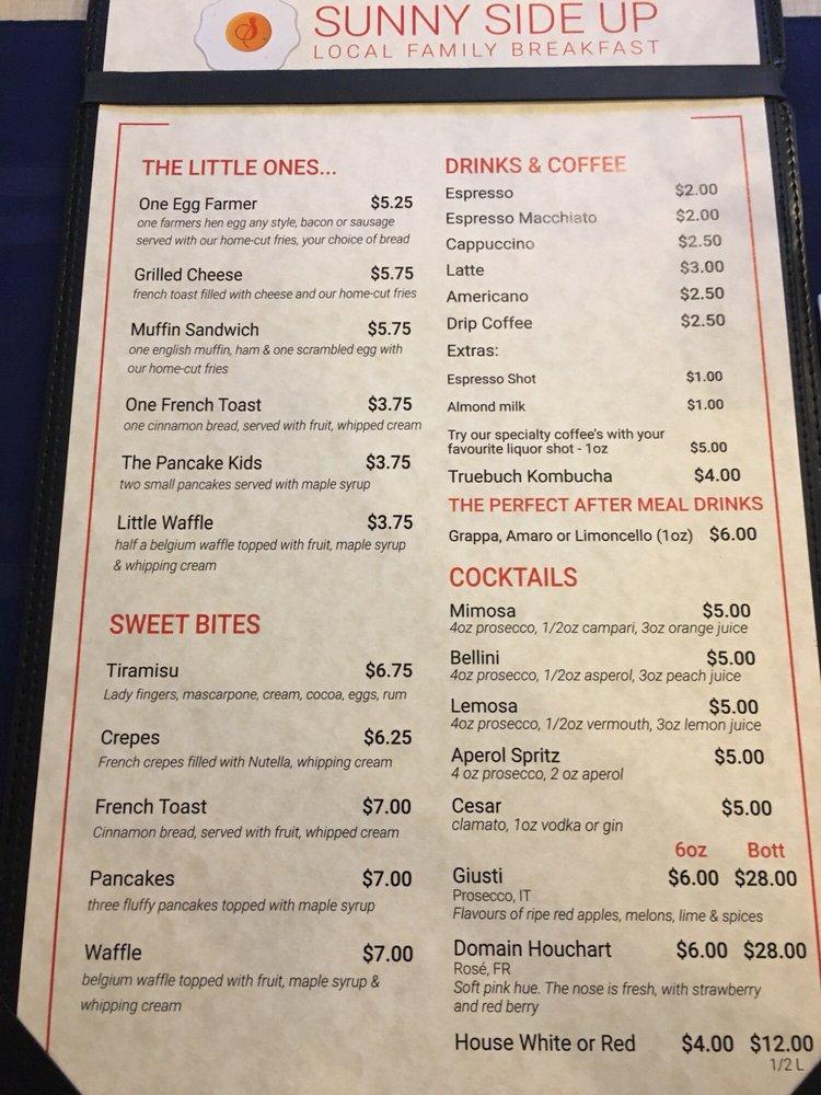 Menu at SUNNY SIDE UP cafe, Cochrane