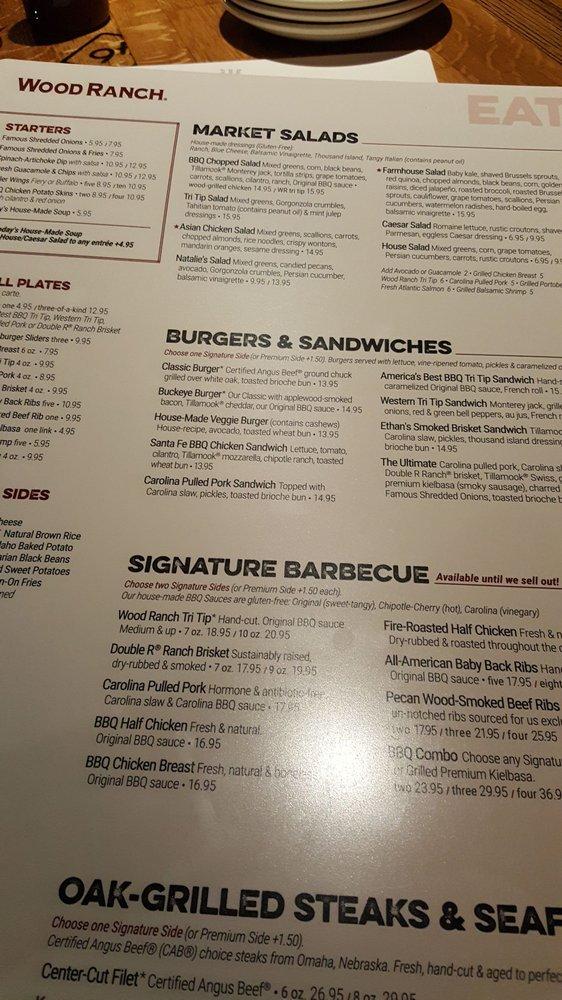 Menu at Wood Ranch BBQ, Burbank
