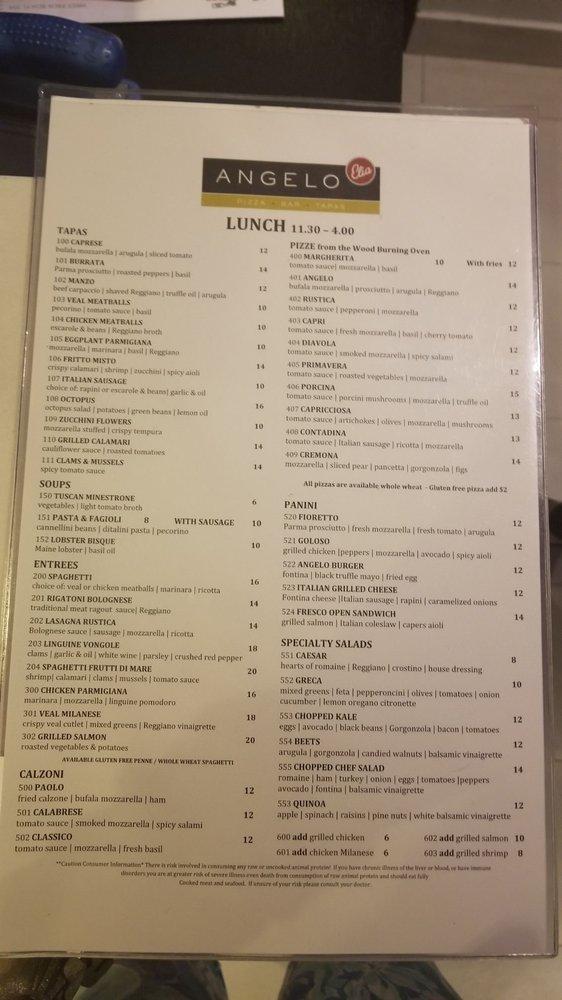 Menu at Angelo Elia Pizza, Bar, Tapas, Oakland Park, N Federal Hwy