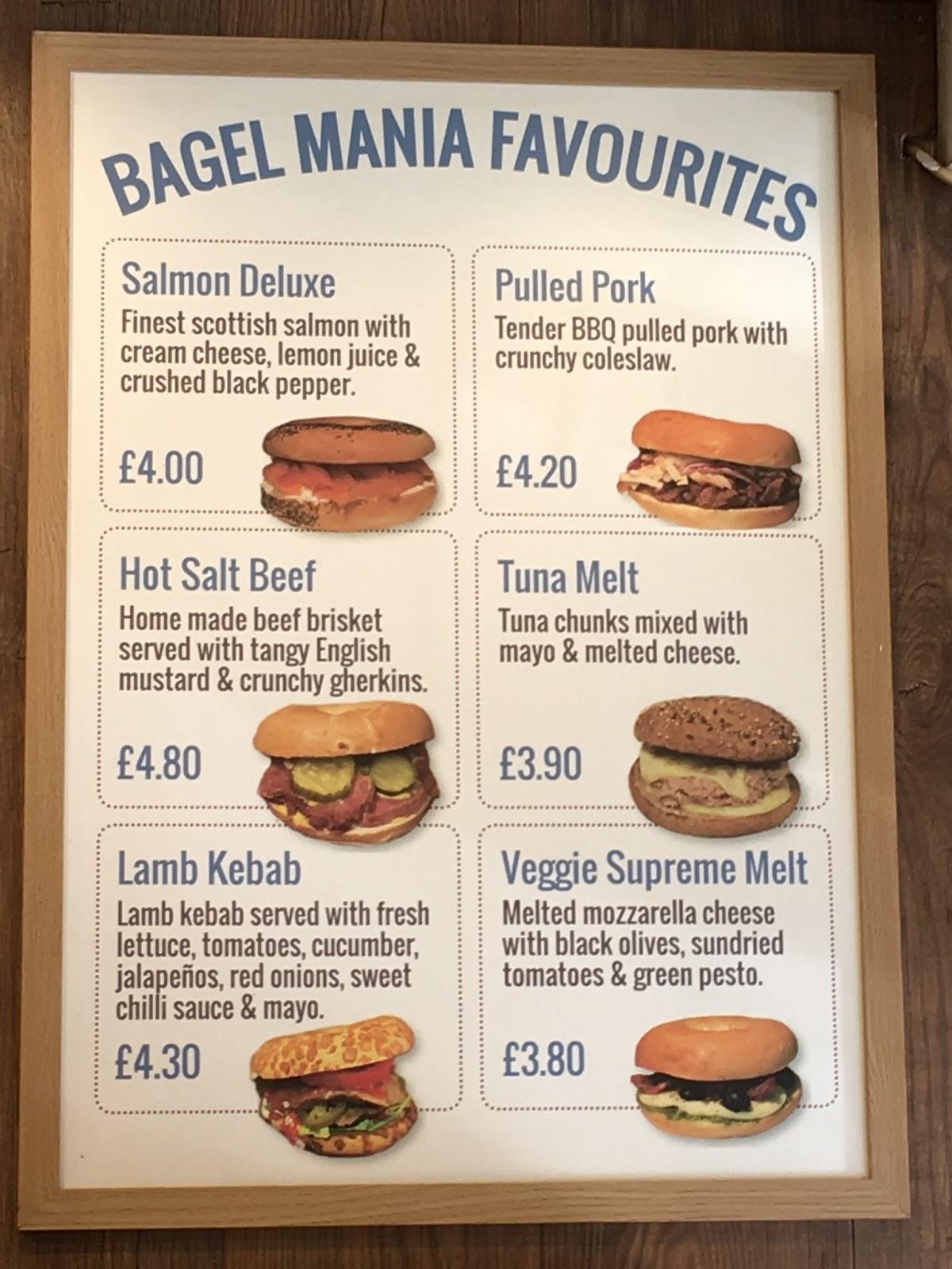 Menu at Bagelmania restaurant, London, Salisbury House