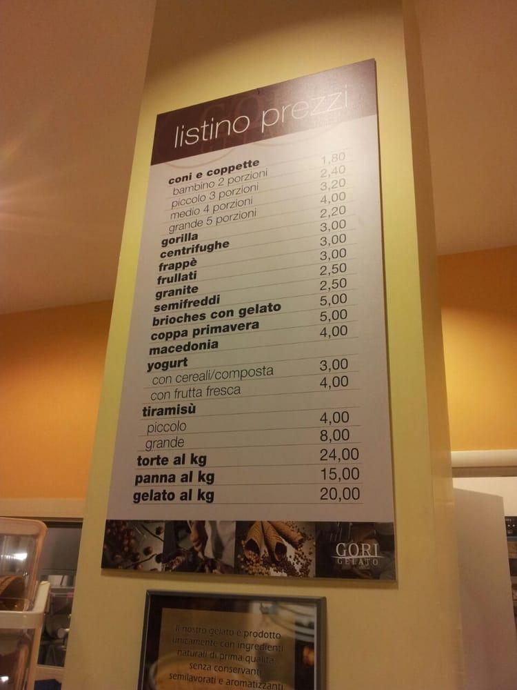 Menu at Gori Gelato desserts, Rome