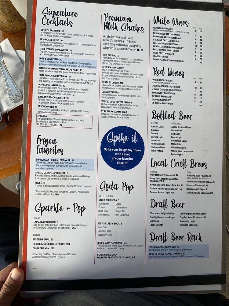 Menu at Iggy's Boardwalk restaurant, Warwick