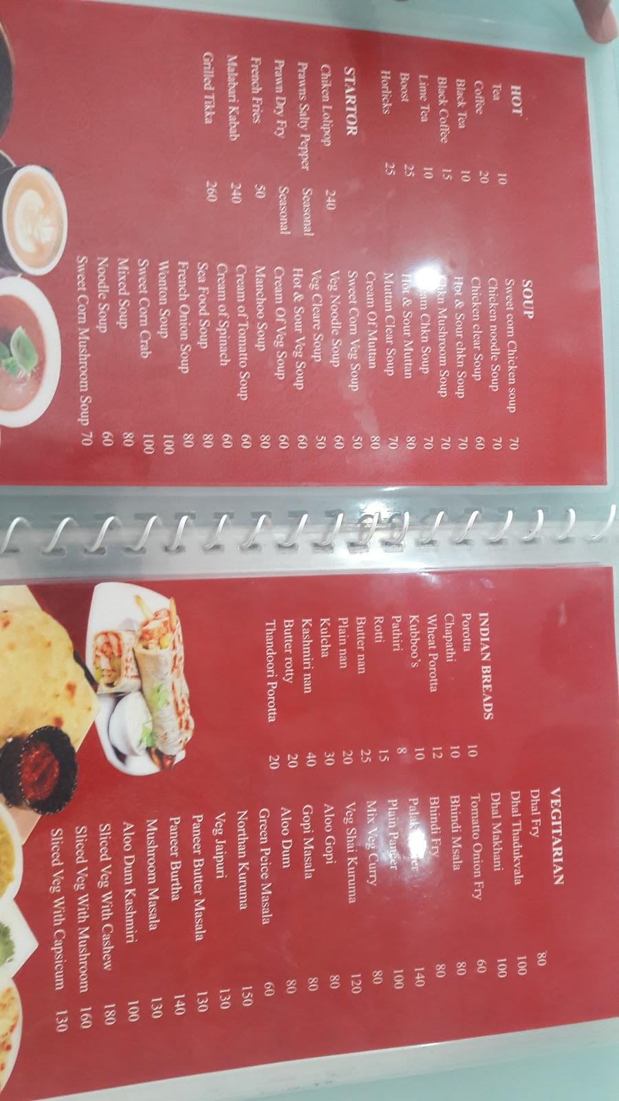 Menu at Irani Restaurant, Kozhikode