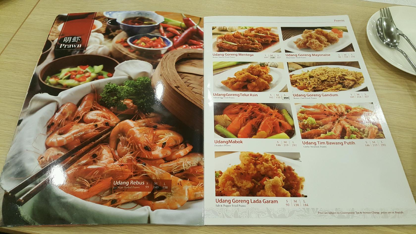 Menu at Jun Njan restaurant, West Jakarta, Letjen S. Parman No.28