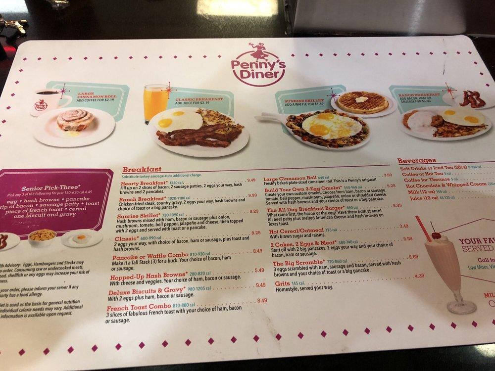 Menu at Penny's Diner restaurant, Low Moor