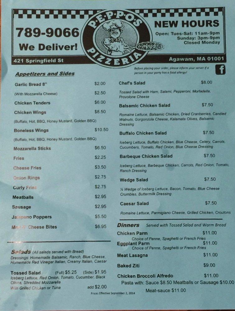 Menu at Peppino's Pizza pizzeria, Agawam