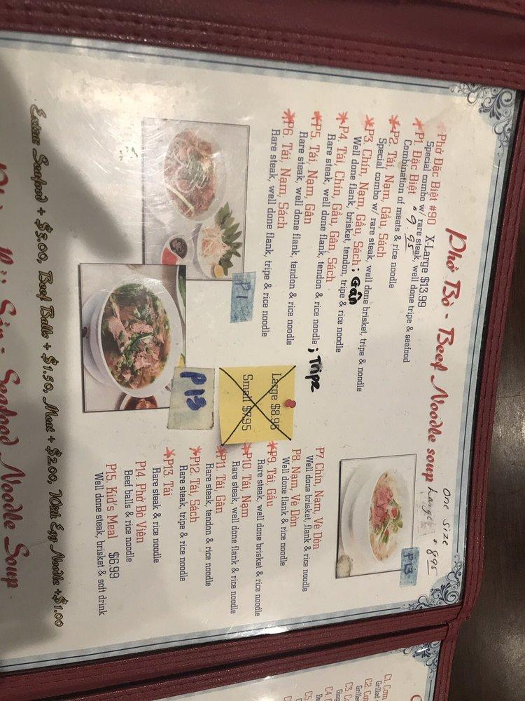 Menu at Pho 90 Vietnamese Restaurant, Las Vegas